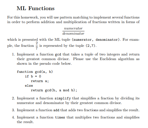 Solved ML Functions For this homework, you will use pattern | Chegg.com
