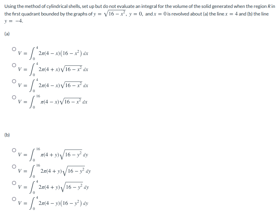 Solved Using the method of cylindrical shells, set up but do | Chegg.com