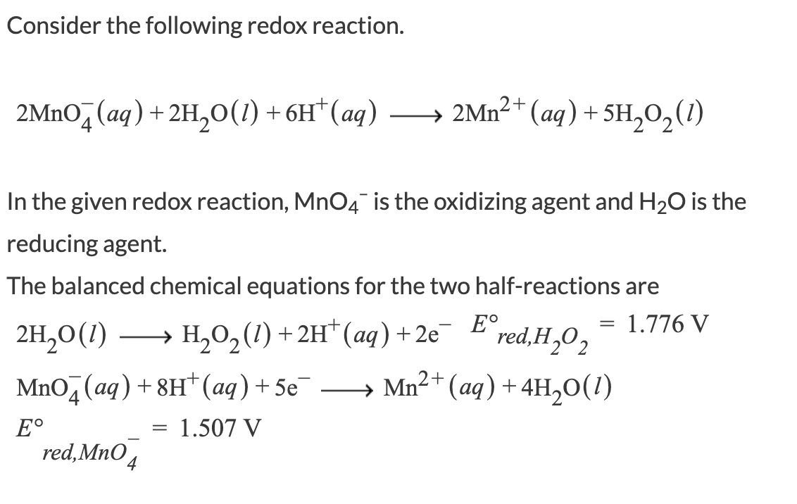 Solved Consider the following redox reaction. 2MnO2 (aq) | Chegg.com