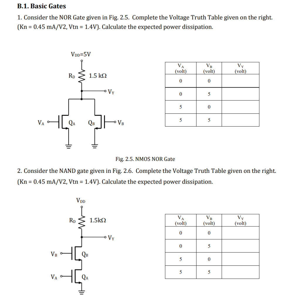 Solved B.1. Basic Gates 1. Consider the NOR Gate given in | Chegg.com