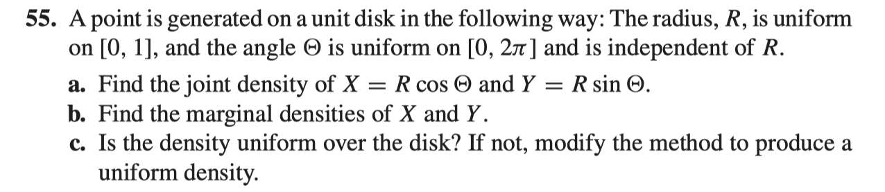 Solved 55. A point is generated on a unit disk in the | Chegg.com