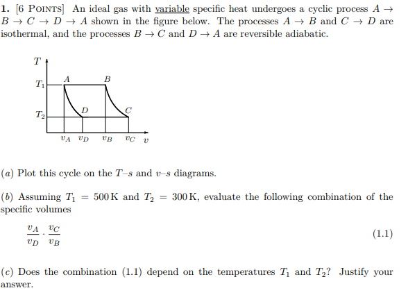 Solved 1. [6 Points] An ideal gas with variable specific | Chegg.com