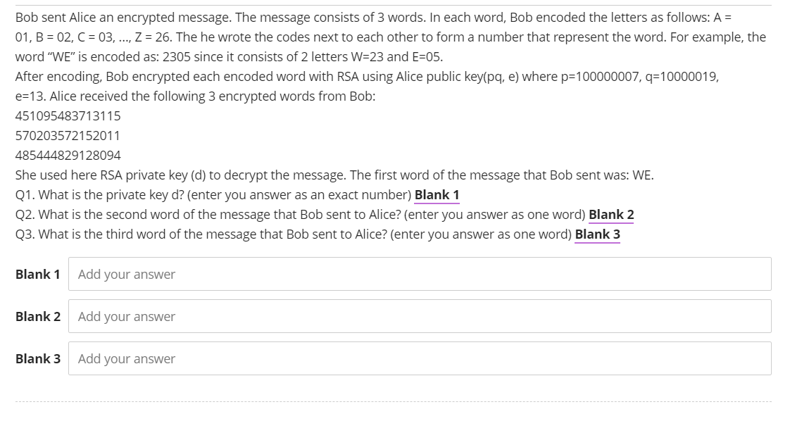 Solved Bob sent Alice an encrypted message. The message | Chegg.com