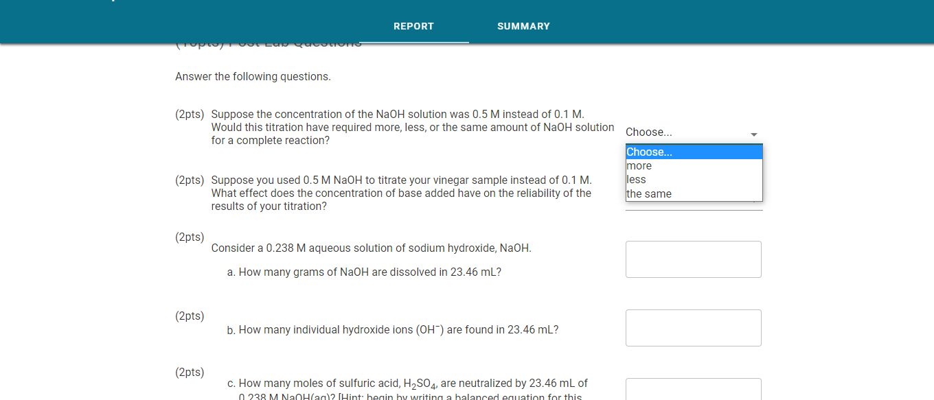 Solved REPORT SUMMARY Table 2. Titration data Trial 1 Trial | Chegg.com