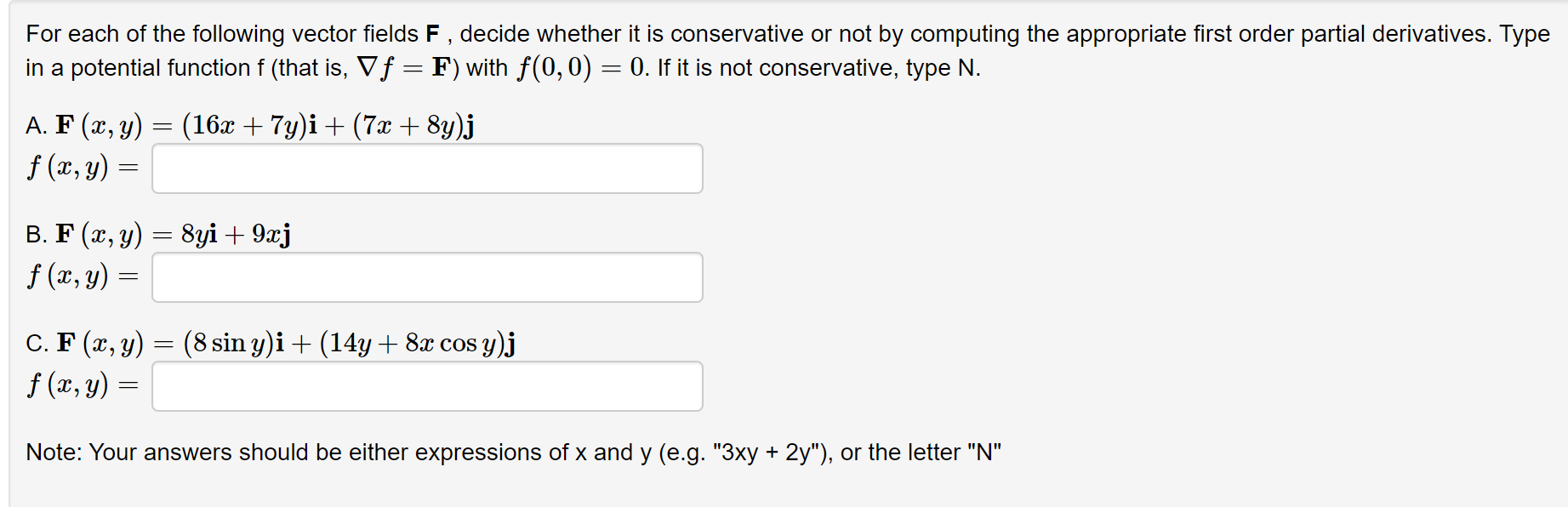 Solved For each of the following vector fields F, decide | Chegg.com