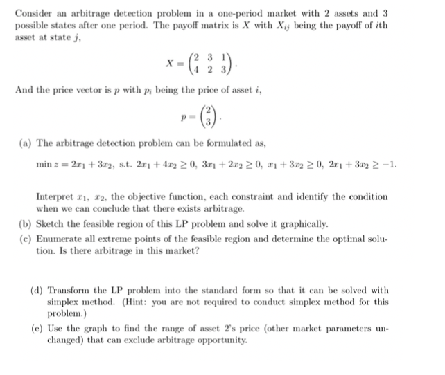 Consider an arbitrage detection problem in a | Chegg.com
