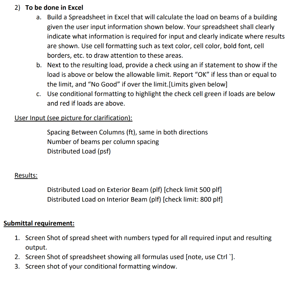 2) To be done in Excel Build a Spreadsheet in Excel | Chegg.com