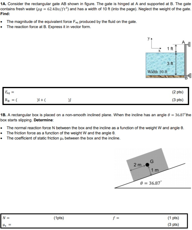 Solved 1A. Consider the rectangular gate AB shown in figure. | Chegg.com