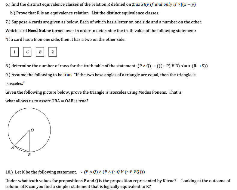 Solved 6.) find the distinct equivalence classes of the | Chegg.com