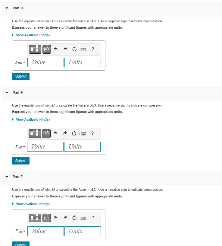 Solved Use the equilibrium of joint B to calculate the force | Chegg.com