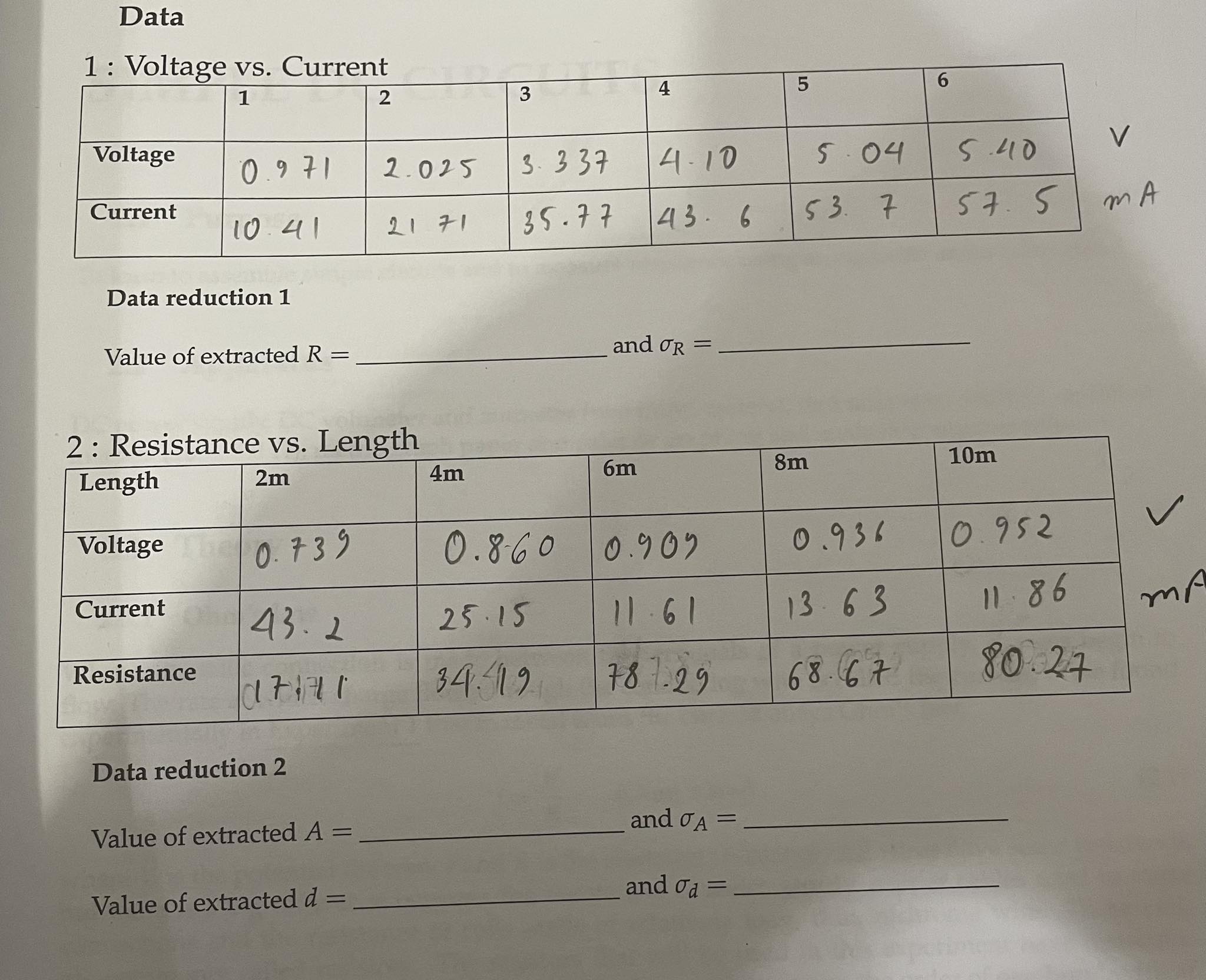 Solved Data reduction 1 Value of extracted R= and σR= Data | Chegg.com