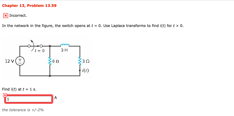 Solved Chapter 13, Problem 13.45 Incorrect. Solve the | Chegg.com