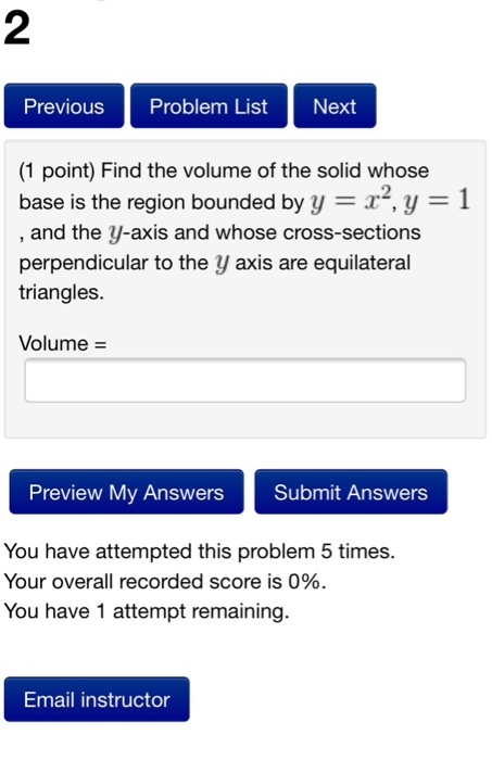 Solved Find the volume of the solid whose base is the region | Chegg.com