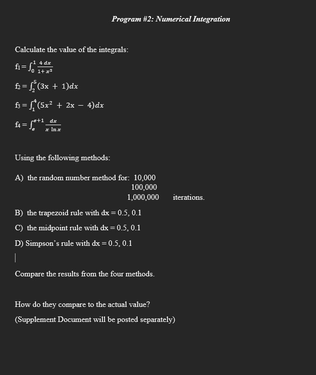Solved Program #2: Numerical IntegrationCalculate the value | Chegg.com