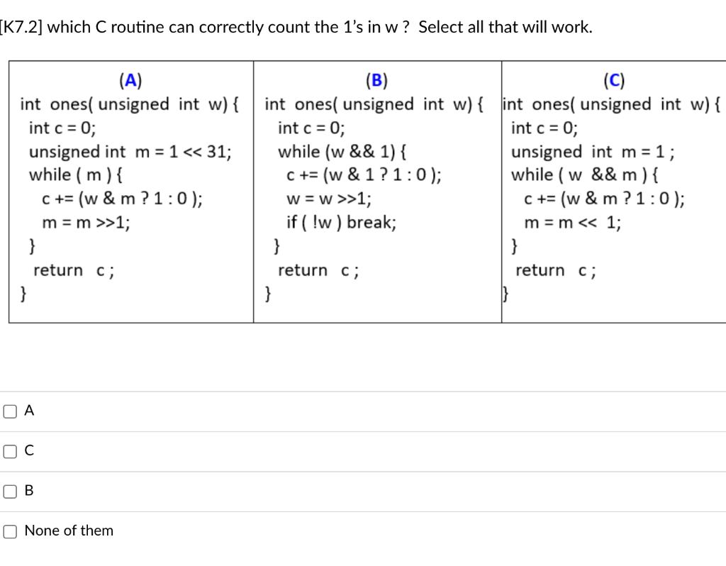 Solved [K7.1] Which C-code subroutines (given below) | Chegg.com