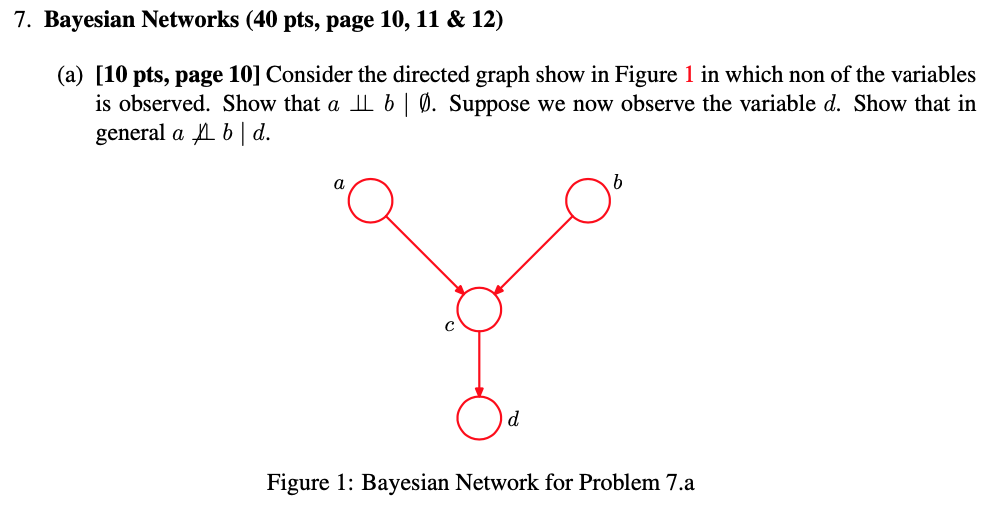 7. Bayesian Networks (40 pts, page 10, 11 & 12) (a) | Chegg.com 7. Bayesian Networks (40 pts, page 10, 11 & 12) (a) | Chegg.com