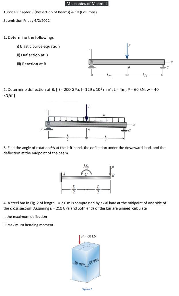Solved Mechanics of Materials Tutorial Chapter 9 (Deflection | Chegg.com