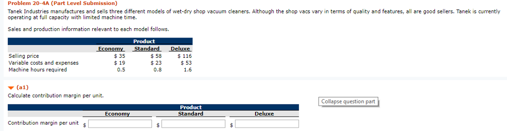 Solved Problem 20-4A (Part Level Submission) Tanek | Chegg.com