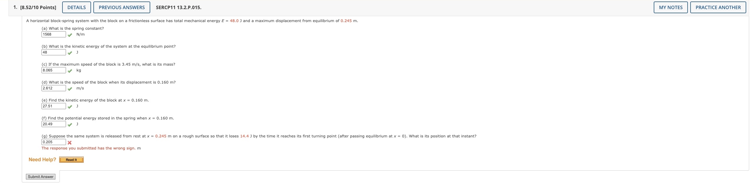 Solved A horizontal block-spring system with the block on a | Chegg.com