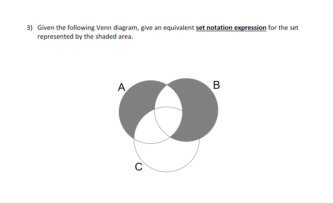 Solved 3) Given the following Venn diagram, give an | Chegg.com