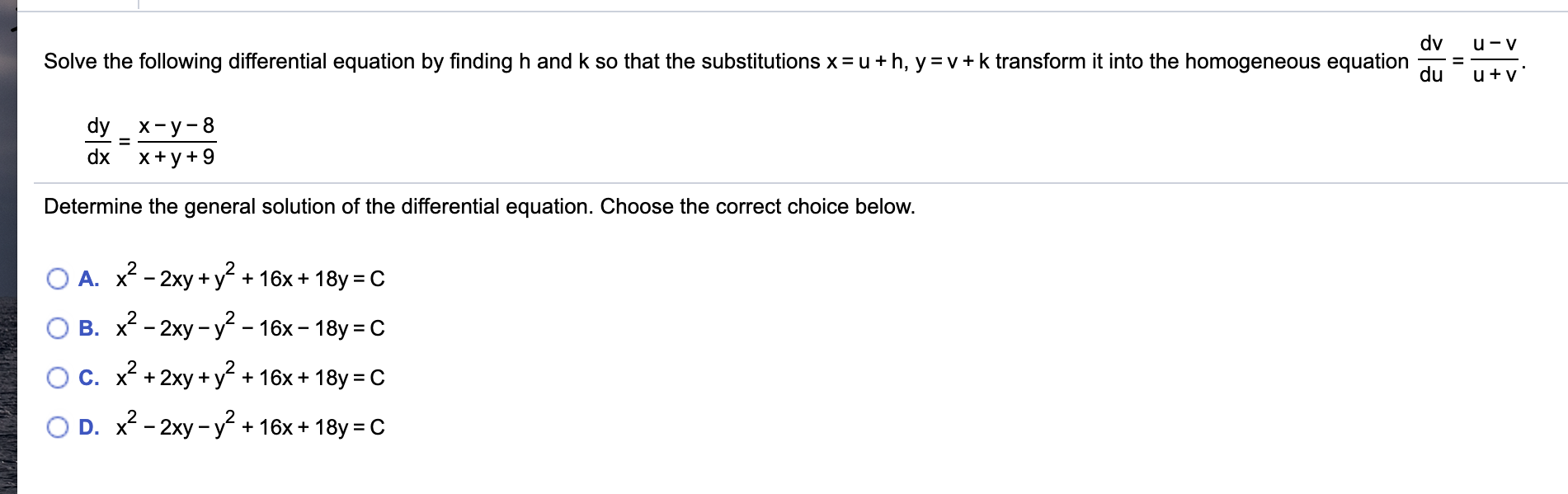 Solved U-V dy Solve the following differential equation by | Chegg.com