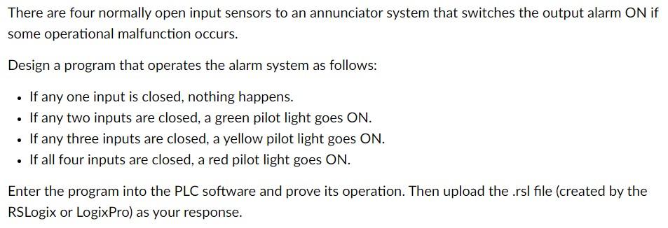 Solved There are four normally open input sensors to an | Chegg.com