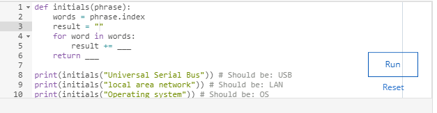 Solved Fill in the gaps in the initials function so that it | Chegg.com