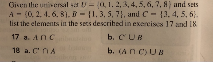 Solved Given the universal set U (0, 1, 2, 3, 4, 5, 6, 7, 8) | Chegg.com