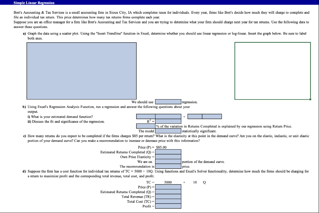 Solved Simple Linear Regression Bret's Accounting \& Tax | Chegg.com