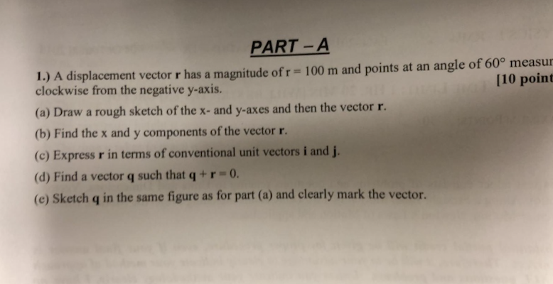 Solved PART -A 1.) A displacement vector r has a magnitude | Chegg.com
