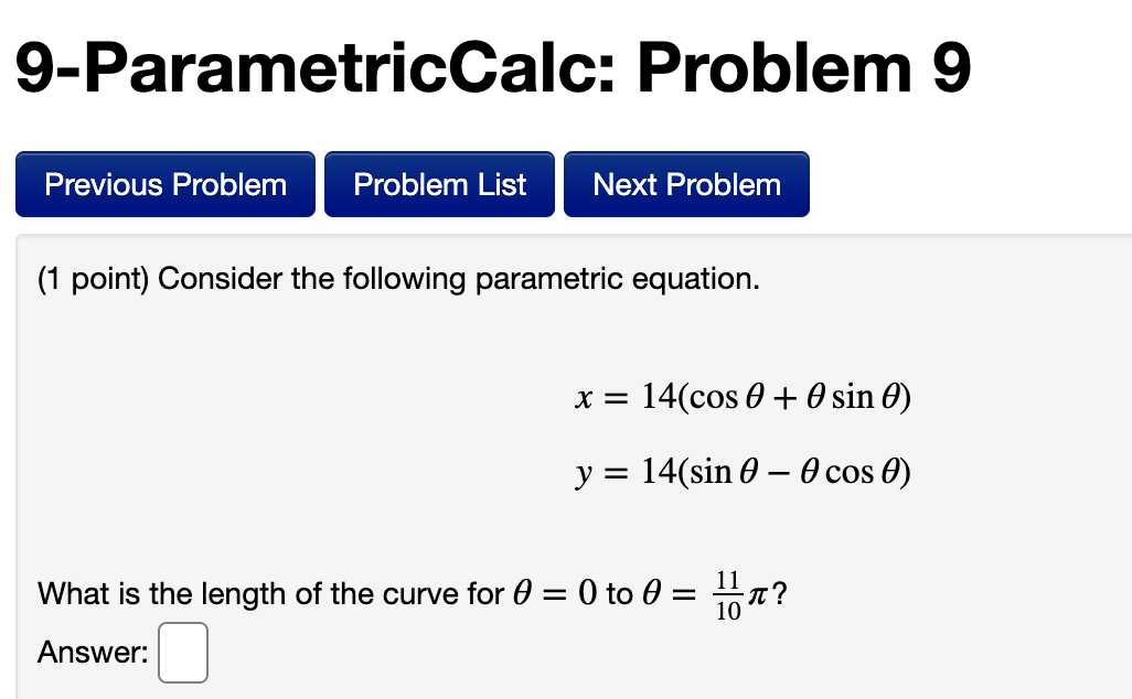 Solved 9-ParametricCalc: Problem 9 Previous Problem Problem | Chegg.com