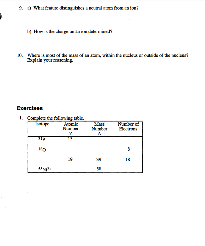 Solved 9 A What Feature Distinguishes A Neutral Atom From