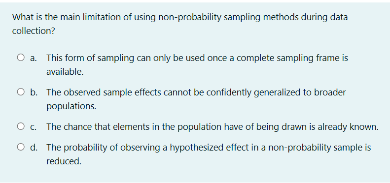 Solved What is the main limitation of using non-probability | Chegg.com