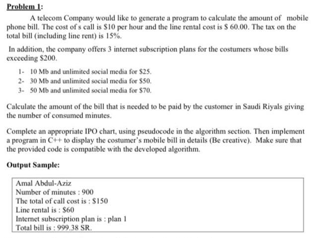 Solved Problem 1: A telecom Company would like to generate a | Chegg.com