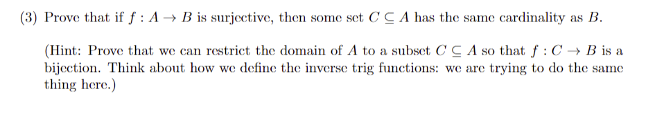 Solved 3) Prove that if f:A→B is surjective, then some set | Chegg.com