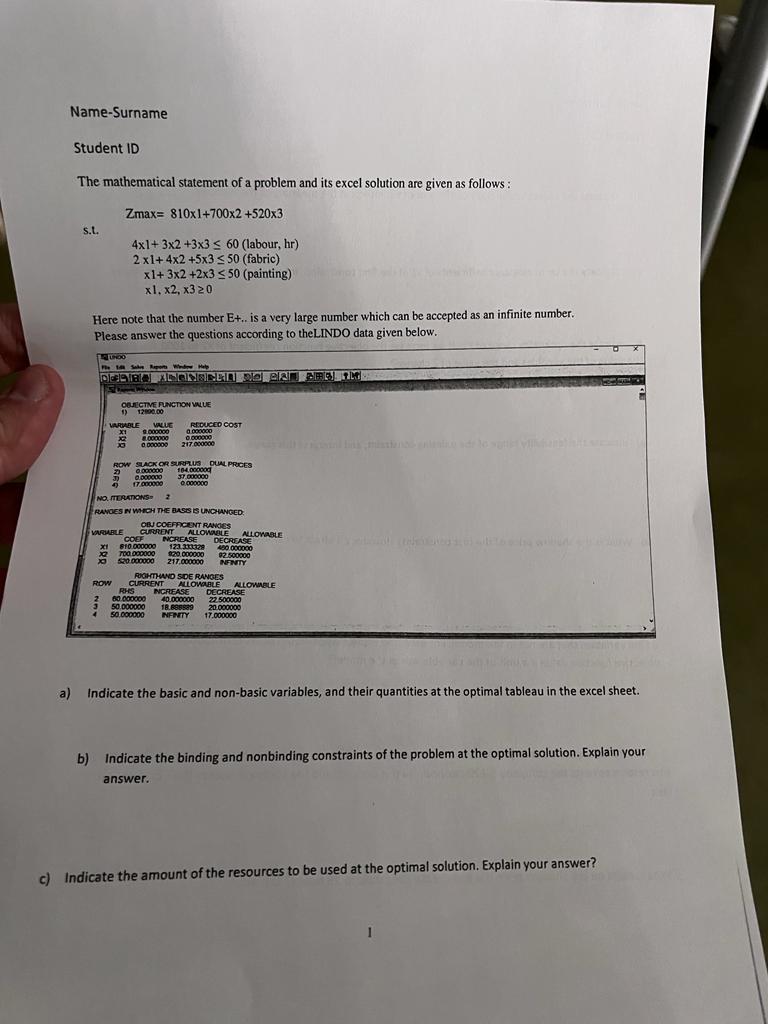 Solved The mathematical statement of a problem and its excel | Chegg.com