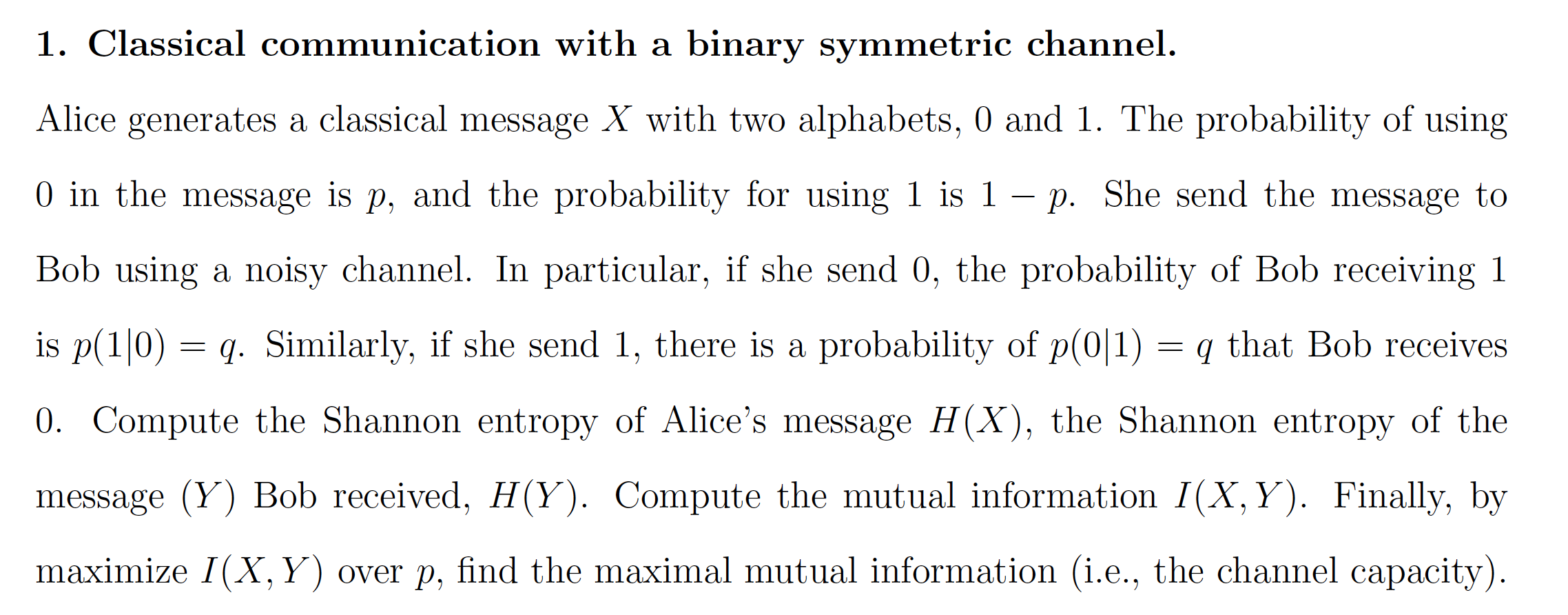 1. Classical communication with a binary symmetric | Chegg.com