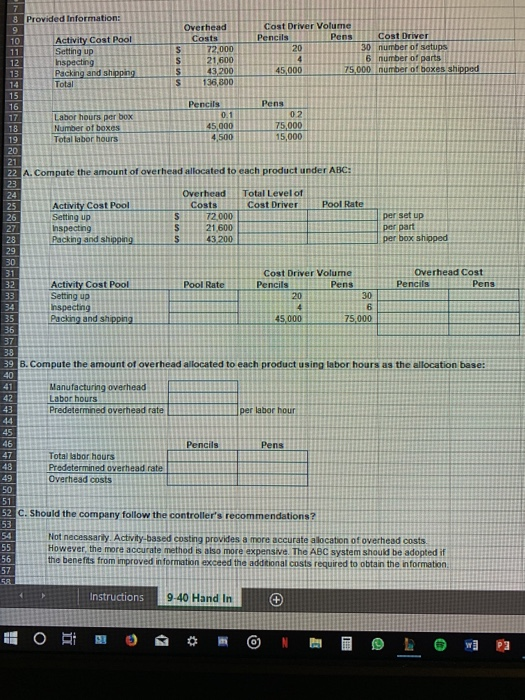 Solved Overhead Costs Cost Driver Volume Pencils Activity | Chegg.com