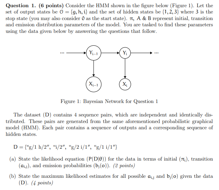 Solved Question 1. (6 points) Consider the HMM shown in the | Chegg.com
