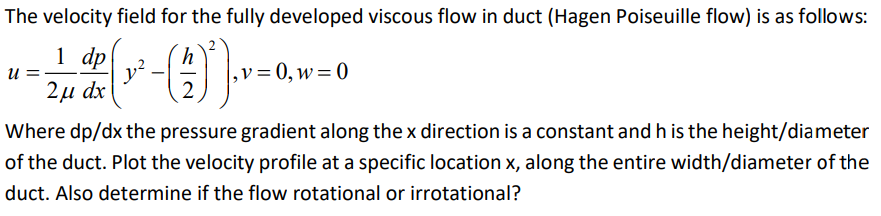 Solved The velocity field for the fully developed viscous | Chegg.com