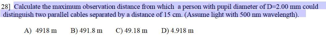 Solved 28] Calculate the maximum observation distance from | Chegg.com