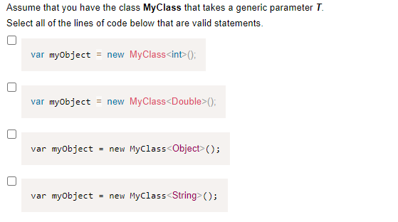 Solved Assume that you have the class MyClass that takes a | Chegg.com