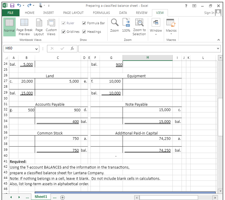 Solved Preparing a Classified Balance Sheet using Excel's | Chegg.com