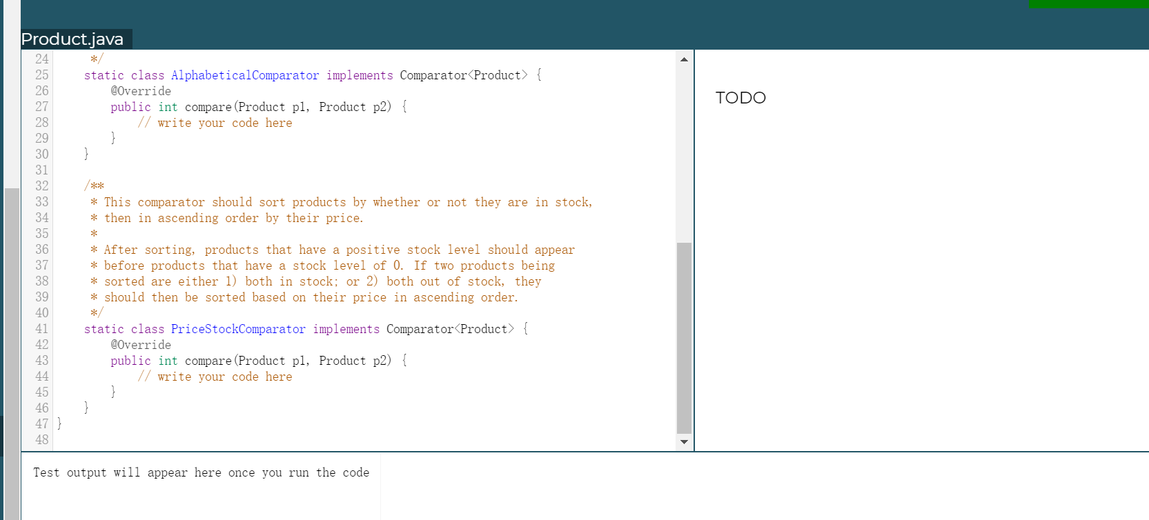 Solved Product.java static class AlphabeticalComparator | Chegg.com