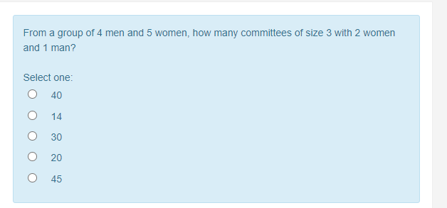Solved From a group of 4 men and 5 women, how many | Chegg.com