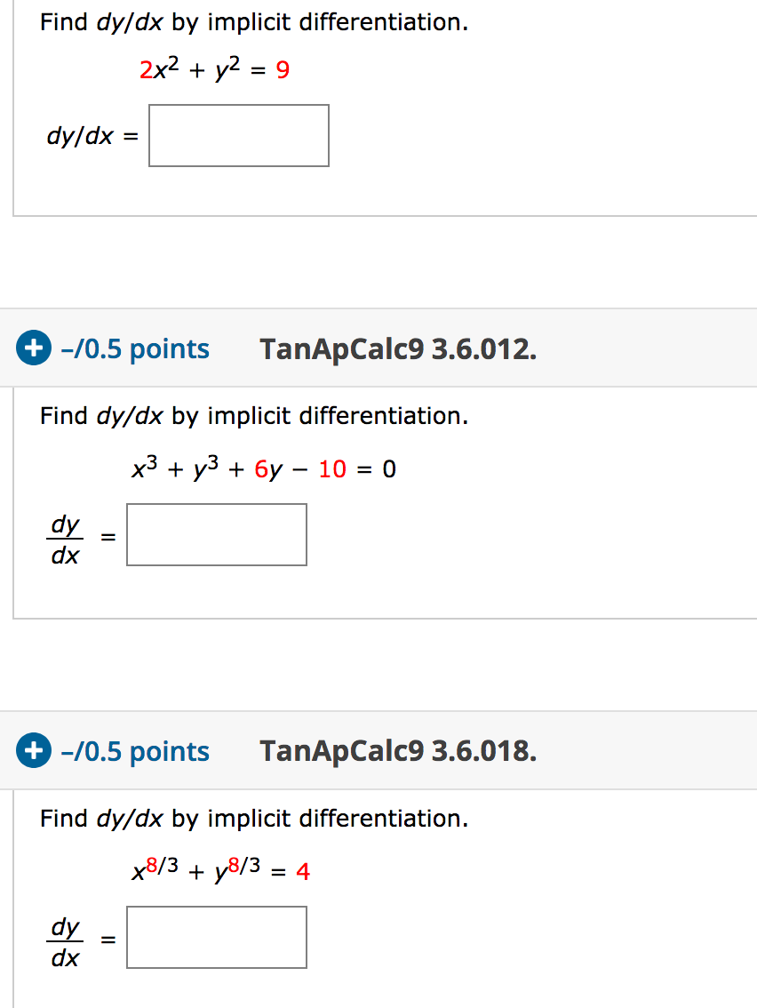 Solved Find dy/dx by implicit differentiation 2x2 2 = 9 | Chegg.com