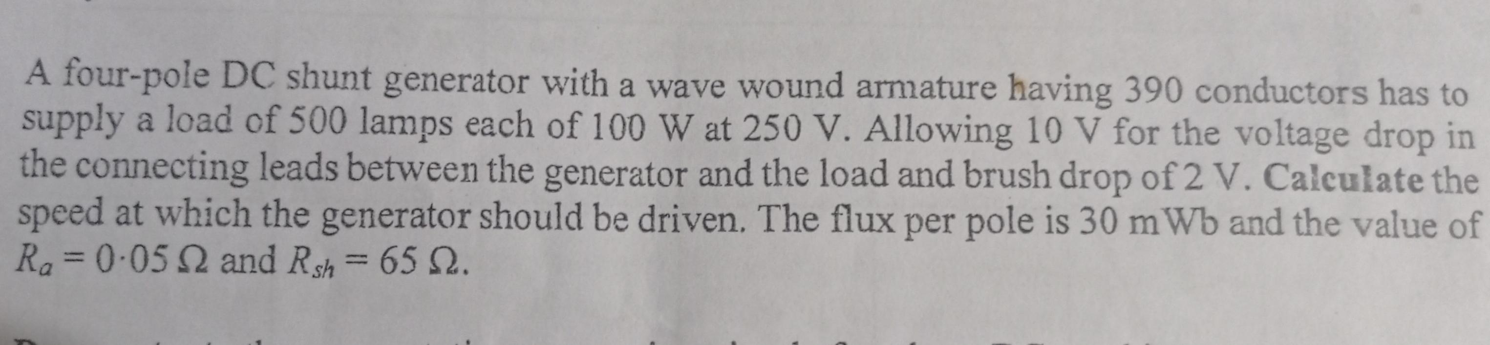 Solved A four-pole DC shunt generator with a wave wound | Chegg.com