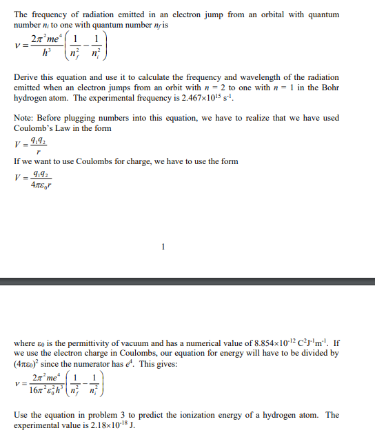 Solved The frequency of radiation emitted in an electron | Chegg.com