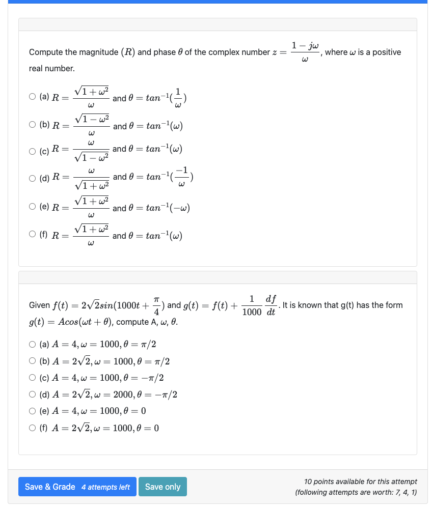 Solved Compute the magnitude (R) and phase θ of the complex | Chegg.com