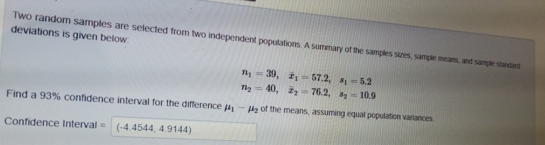 Solved Two random samples are selected from two independent | Chegg.com